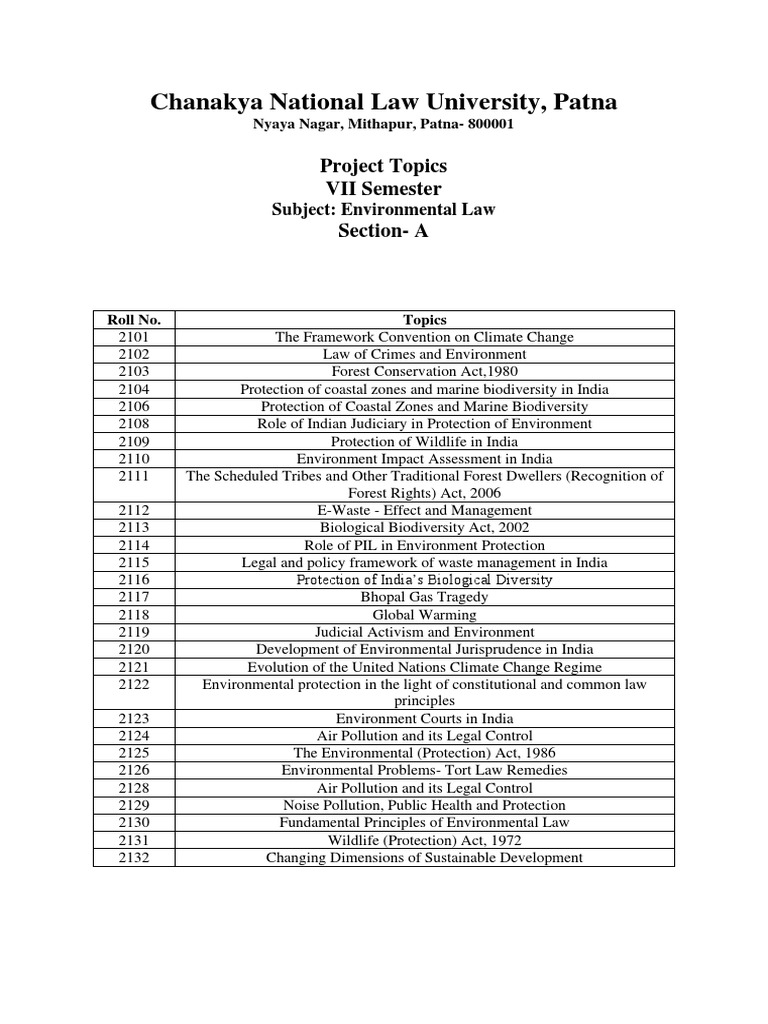 Environmental Law Project Topics List | PDF | Environmental Law ...