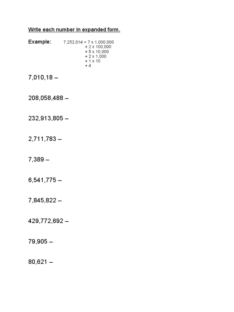 Write Each Number in Expanded Form. Example | PDF