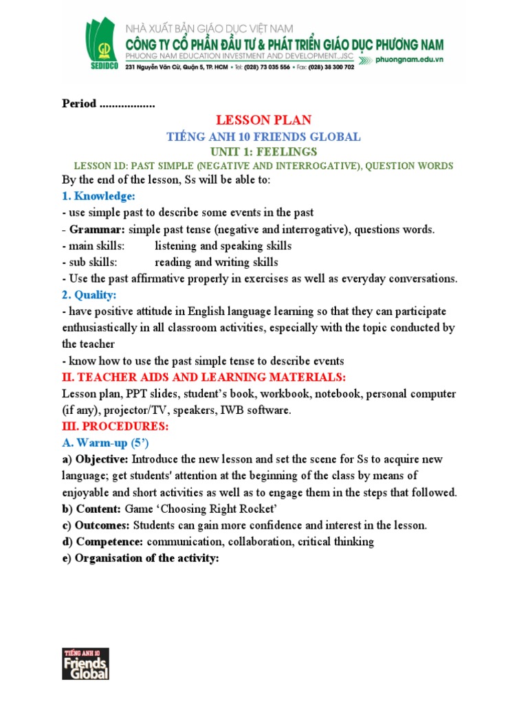 Lesson Plan: Tiếng Anh 10 Friends Global | PDF | Question | Lesson Plan