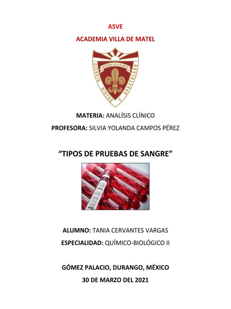 Pruebas de Sangre - Tania | Descargar gratis PDF | Sangre | Tejido (biología)