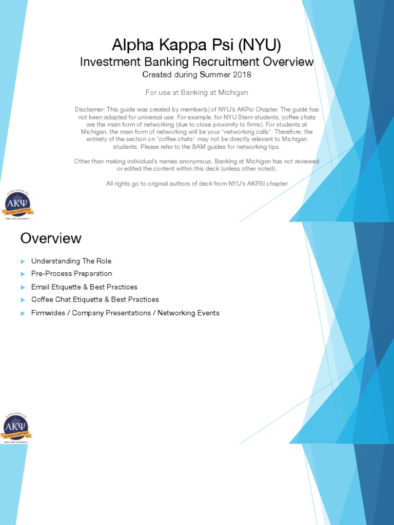 Alpha Kappa Psi (NYU) : Investment Banking Recruitment Overview | PDF ...