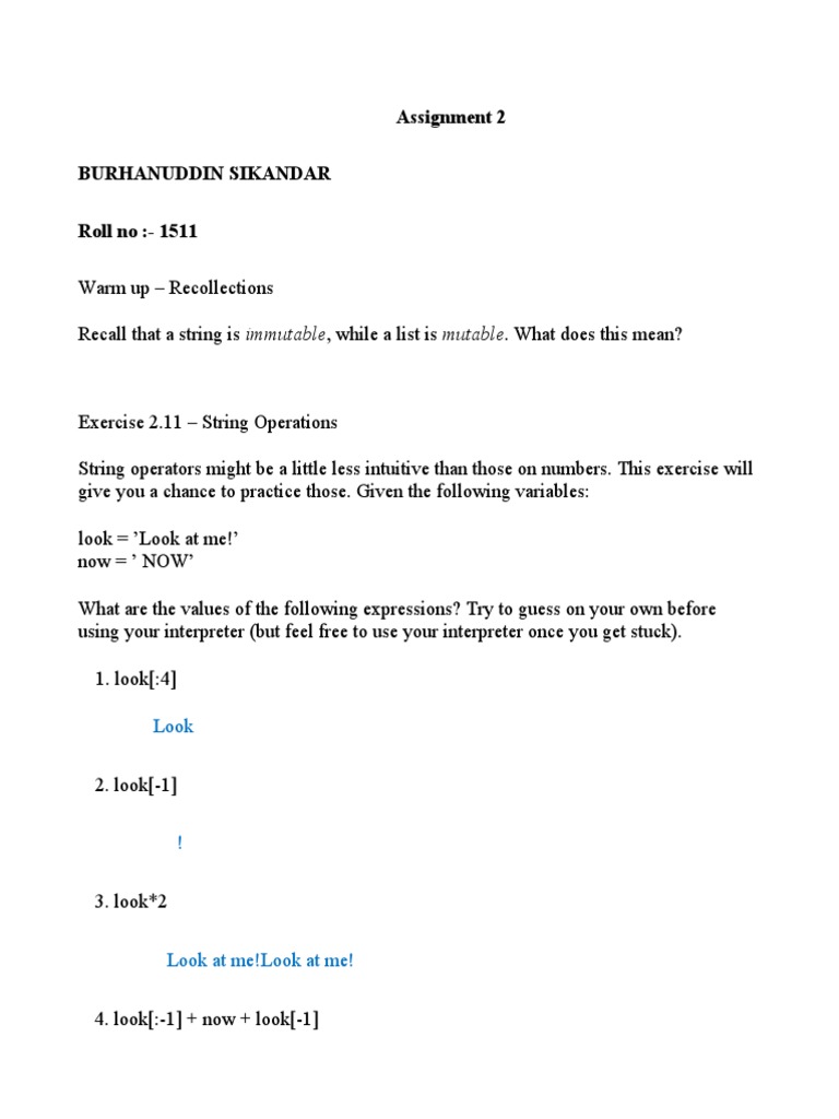 Assignment 2 Burhanuddin Sikandar Roll No:-1511 | PDF | Computers