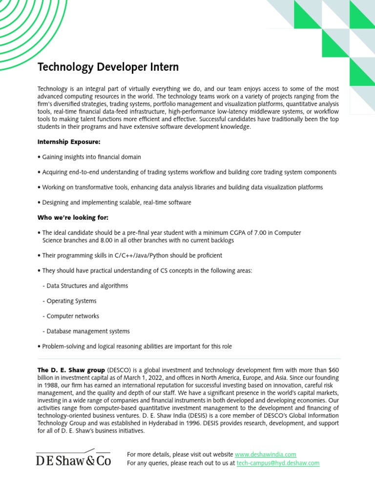 D. E. Shaw India - Technology Developer Intern | PDF | Algorithmic Trading | System