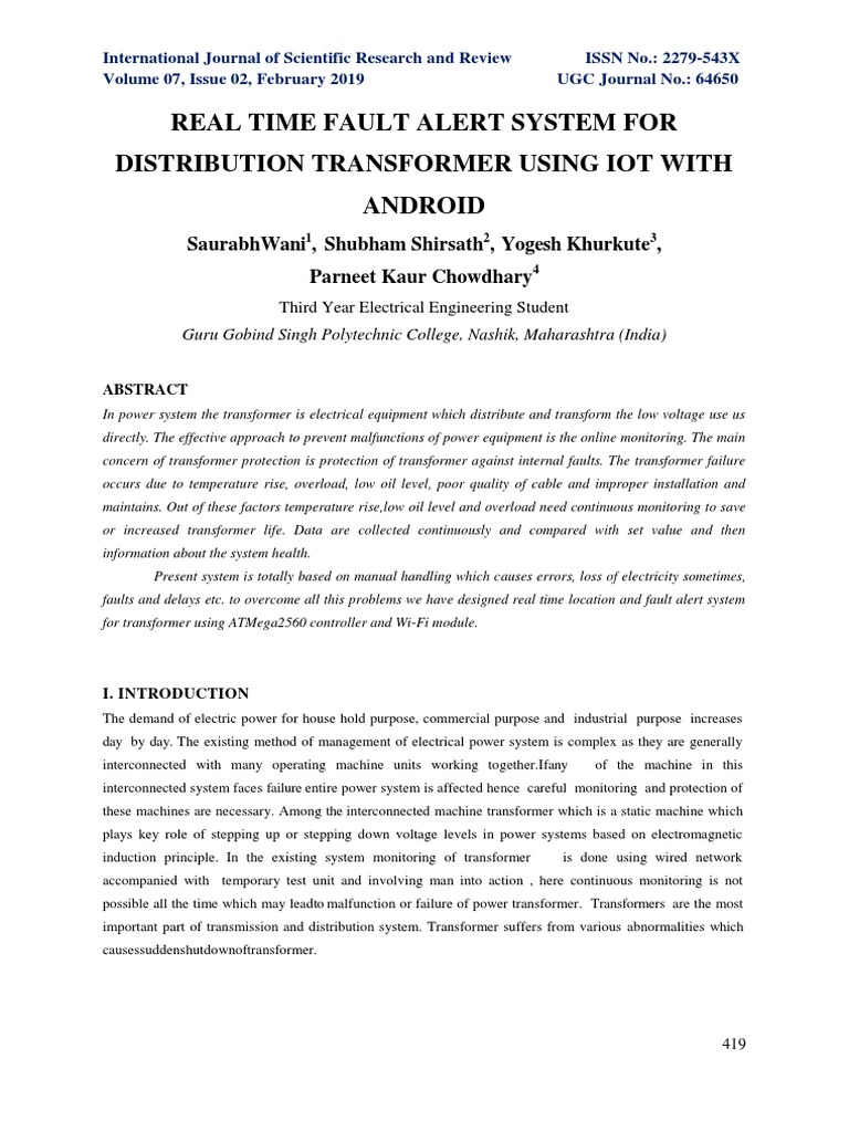 Real Time Fault Alert System For Distribution Transformer Using Iot ...