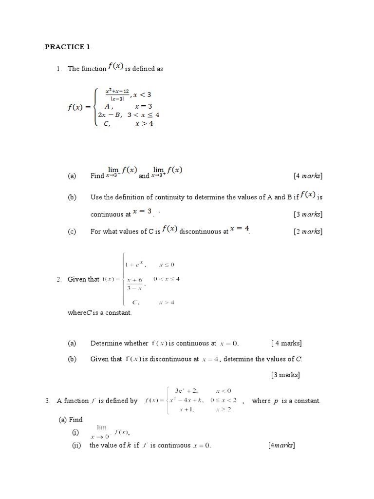 Practise 1 (Limits) | PDF