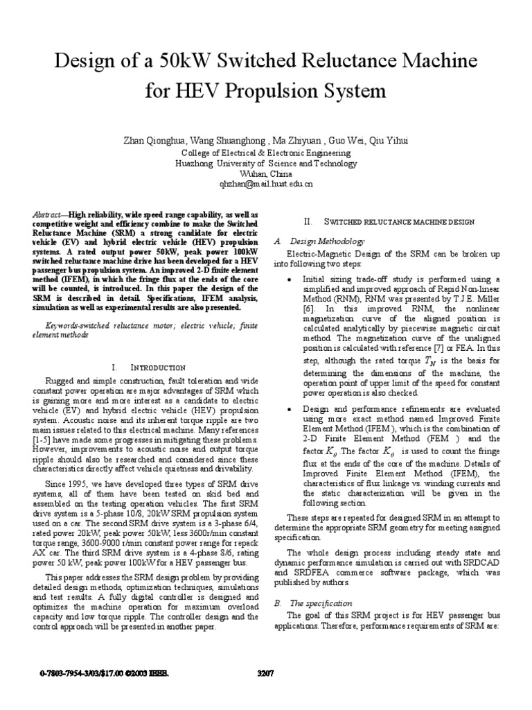 Design of A 50kW Switched Reluctance Machine For HEV Propulsion System | PDF | Electric Motor ...