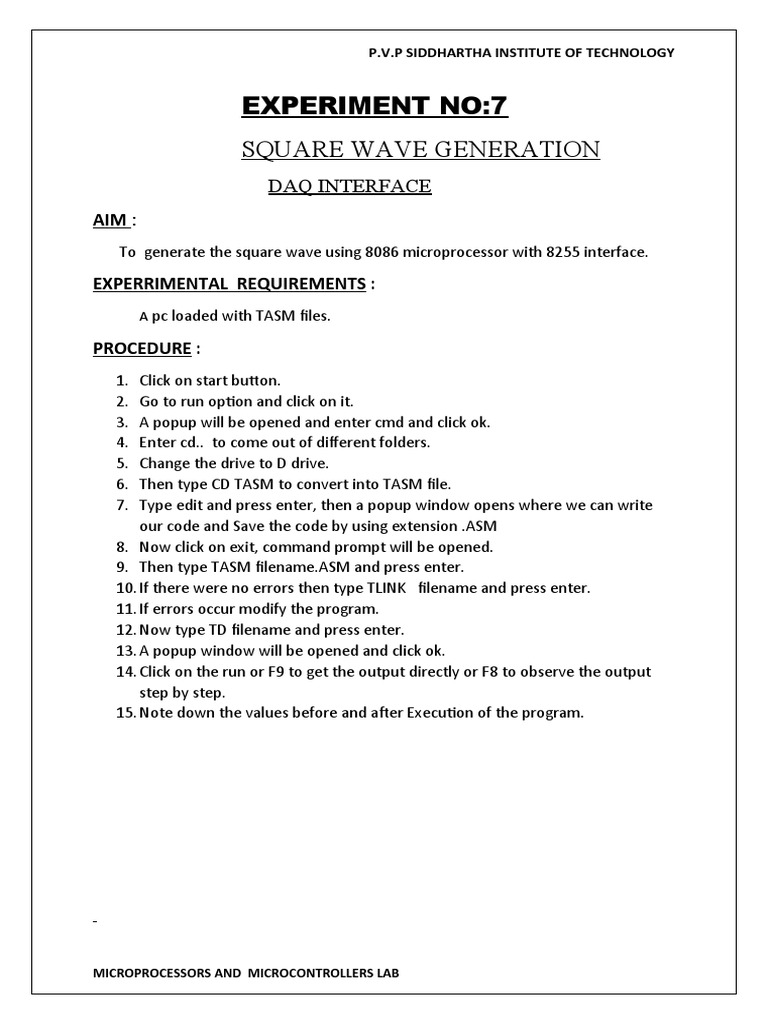Experiment No:7 Square Wave Generation: Daq Interface | PDF | Filename | Microcontroller