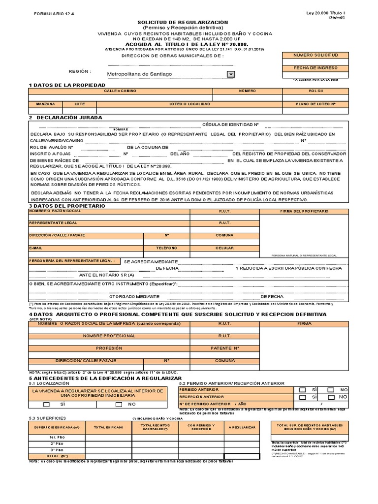 Formulario 12.4 Ley 20.898 Regularización | PDF | Derecho Civil (Common ...