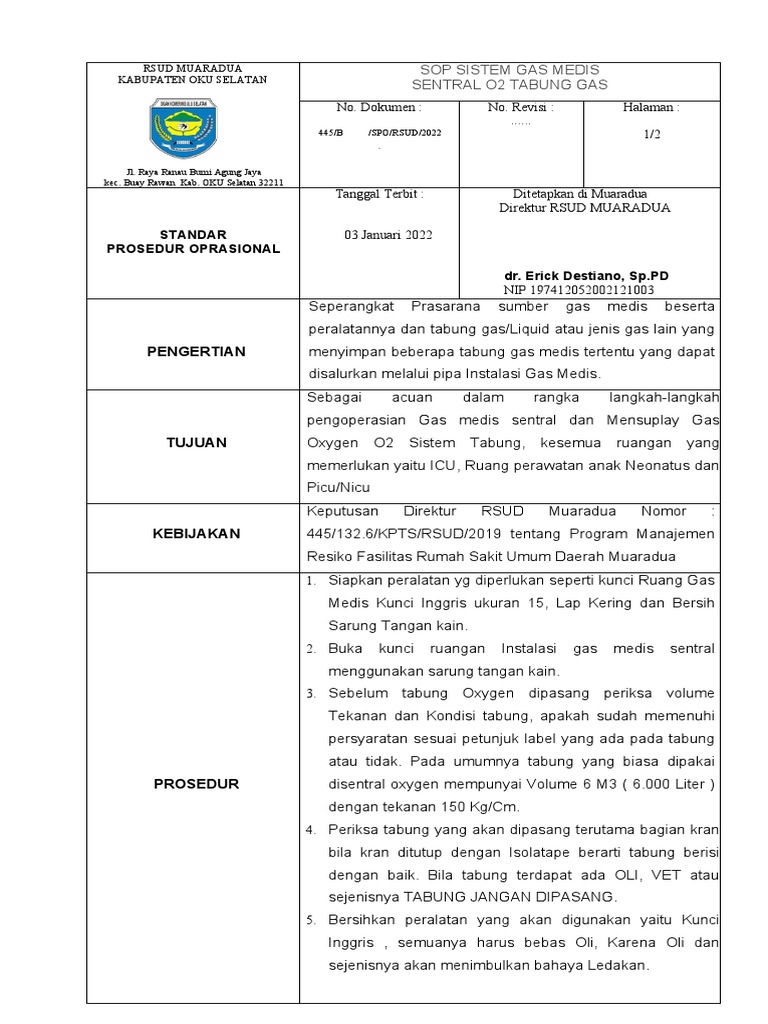 SOP Gas Medis Sentral - Ok | PDF