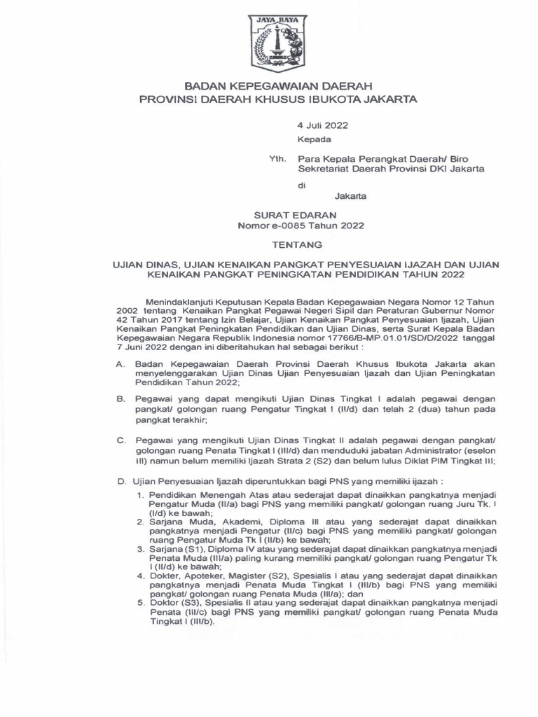 2022 07 04 - Se - BKD - e 0085 Tahun 2022 | PDF