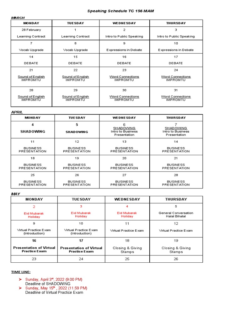 Speaking Schedule TC 156 MAM | PDF