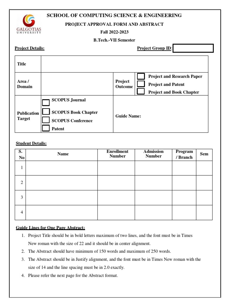 Project Approval Form - B.Tech.-VII Semester | PDF
