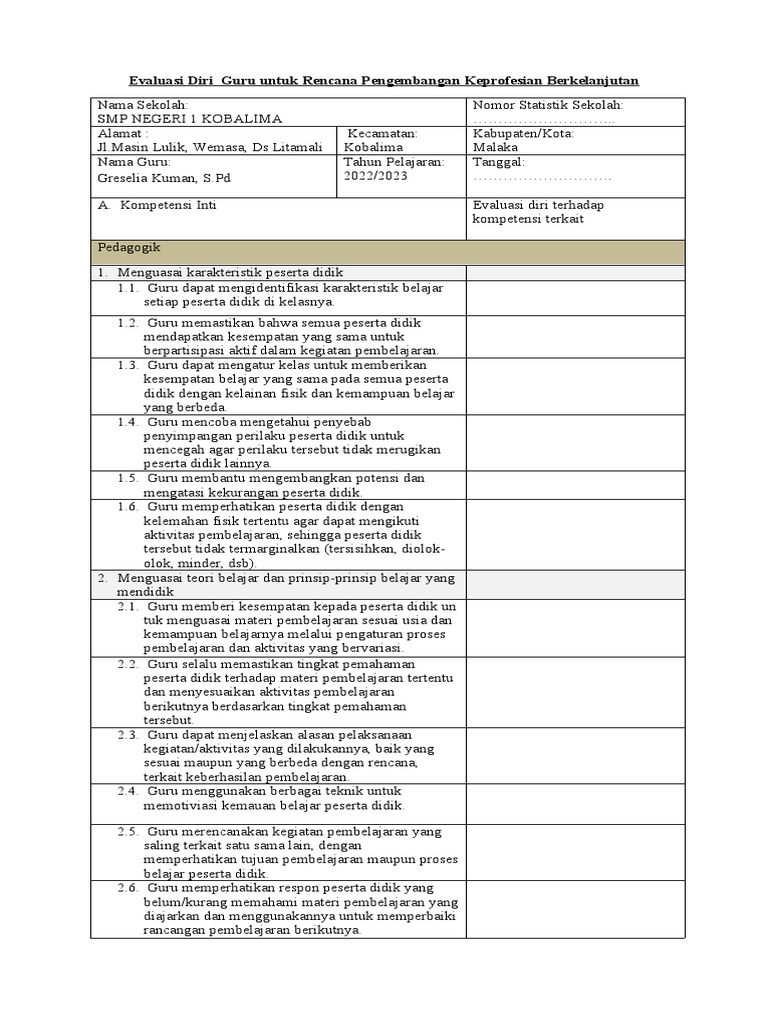 Evaluasi Diri Guru (Edg) | PDF