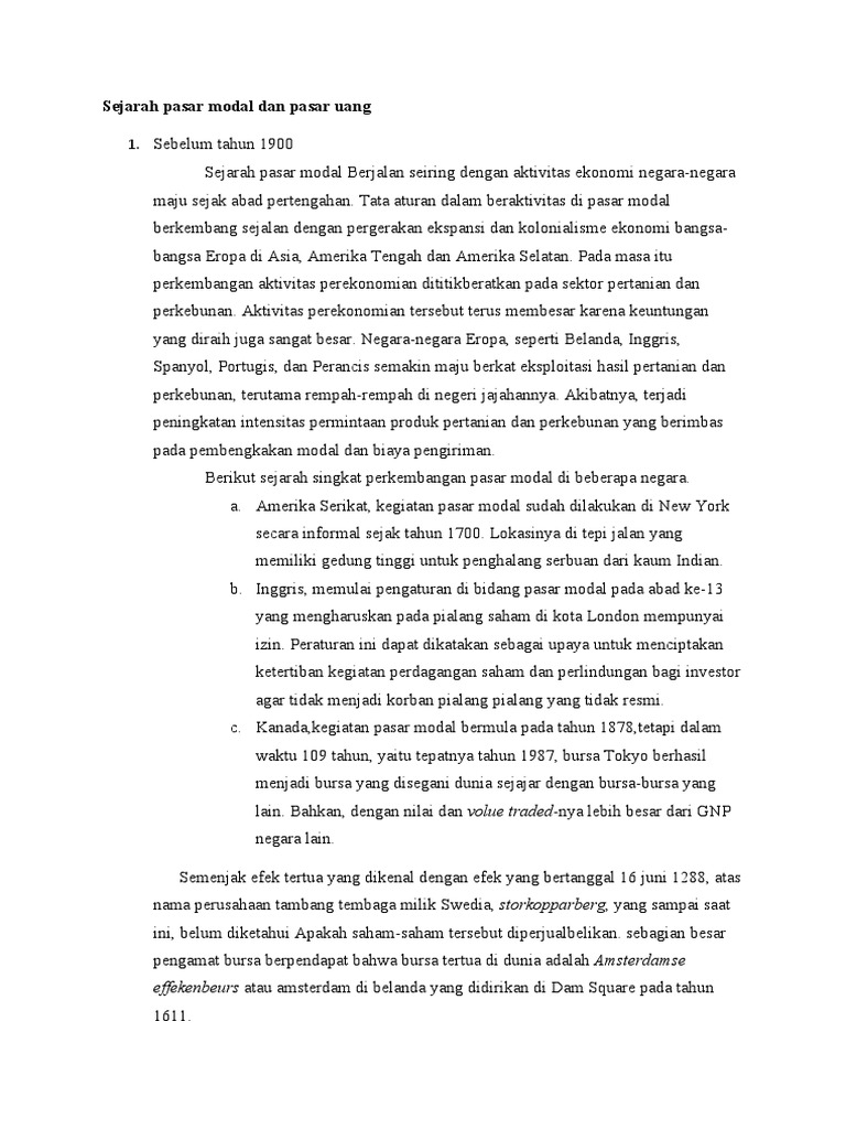 Sejarah Pasar Modal Dan Pasar Uang Dunia | PDF