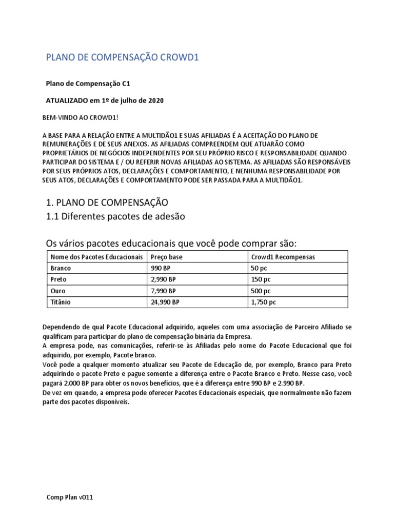 Portuguese Crowd1 Compensation Plan | PDF | Dinheiro | Terceirização
