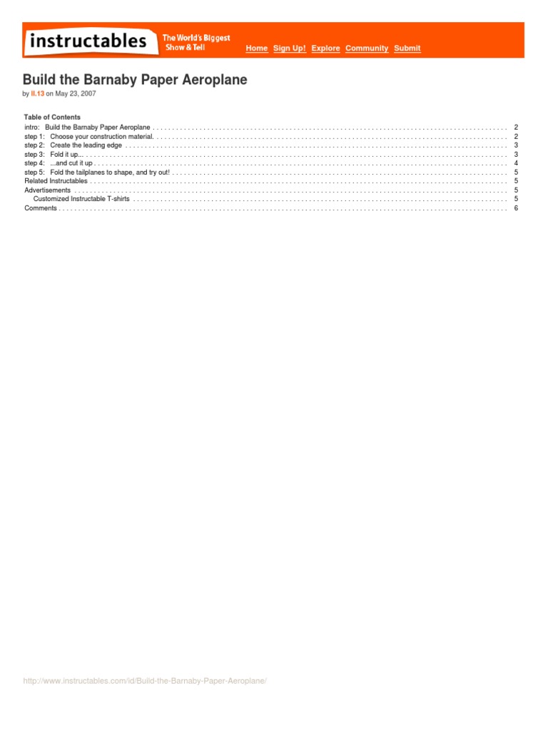 Build The Barnaby Paper Aeroplane | PDF | Airplane | Airfoil