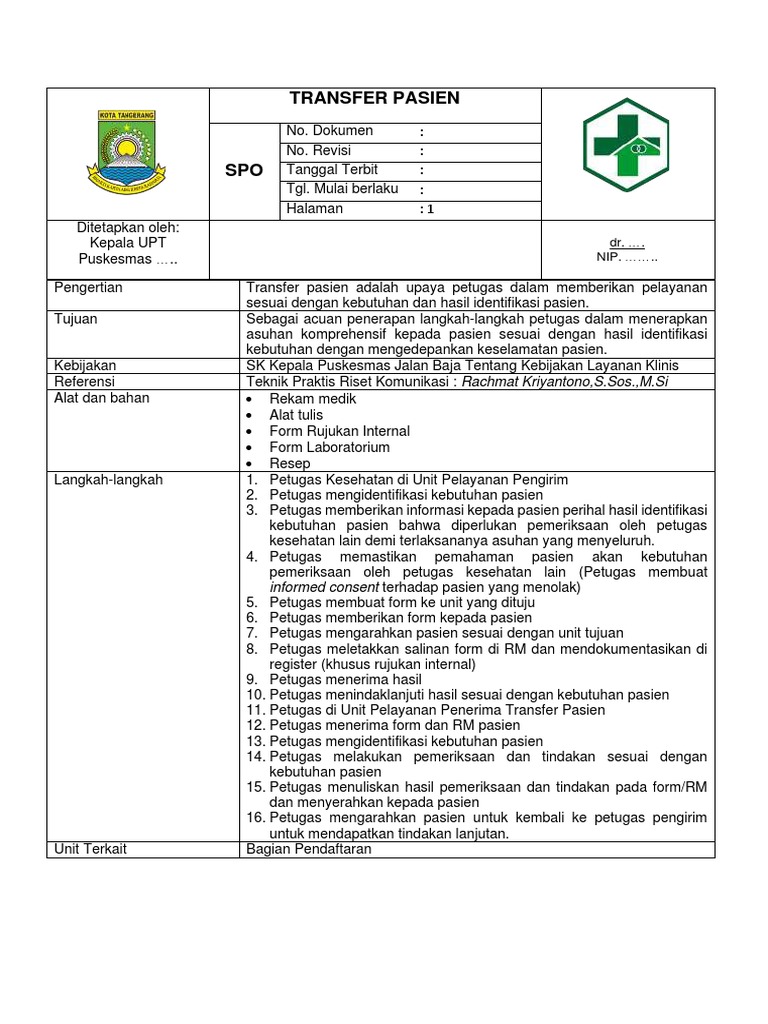 SOP - Transfer Pasien | PDF