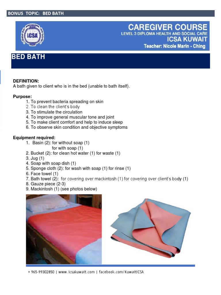 Lesson Notes - Bed Bath | PDF | Bathing