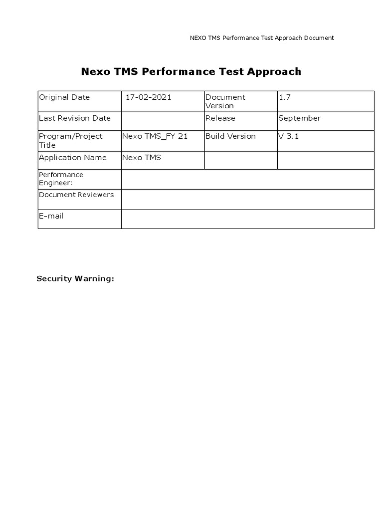 Nexo TMS Performance Testing Guide | PDF | Hypertext Transfer Protocol ...