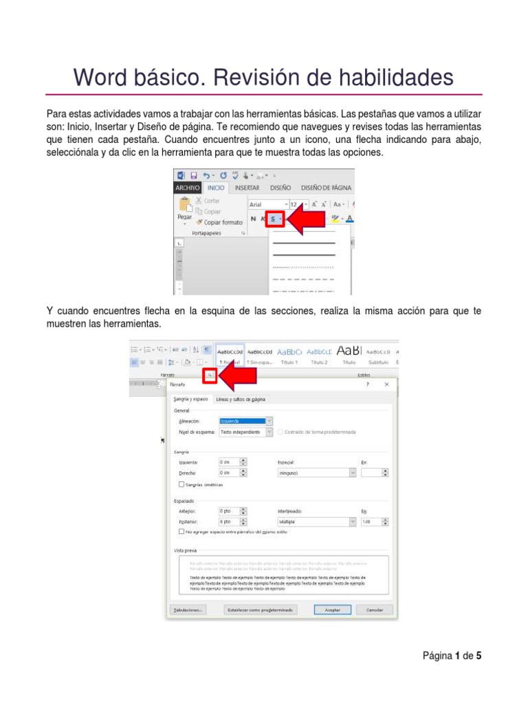 Word Básico. Revisión de Habilidades Primera Parte | PDF | Ventana ...