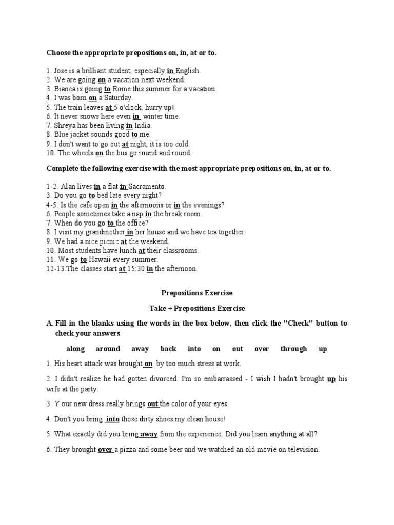 Preposition Activity | PDF