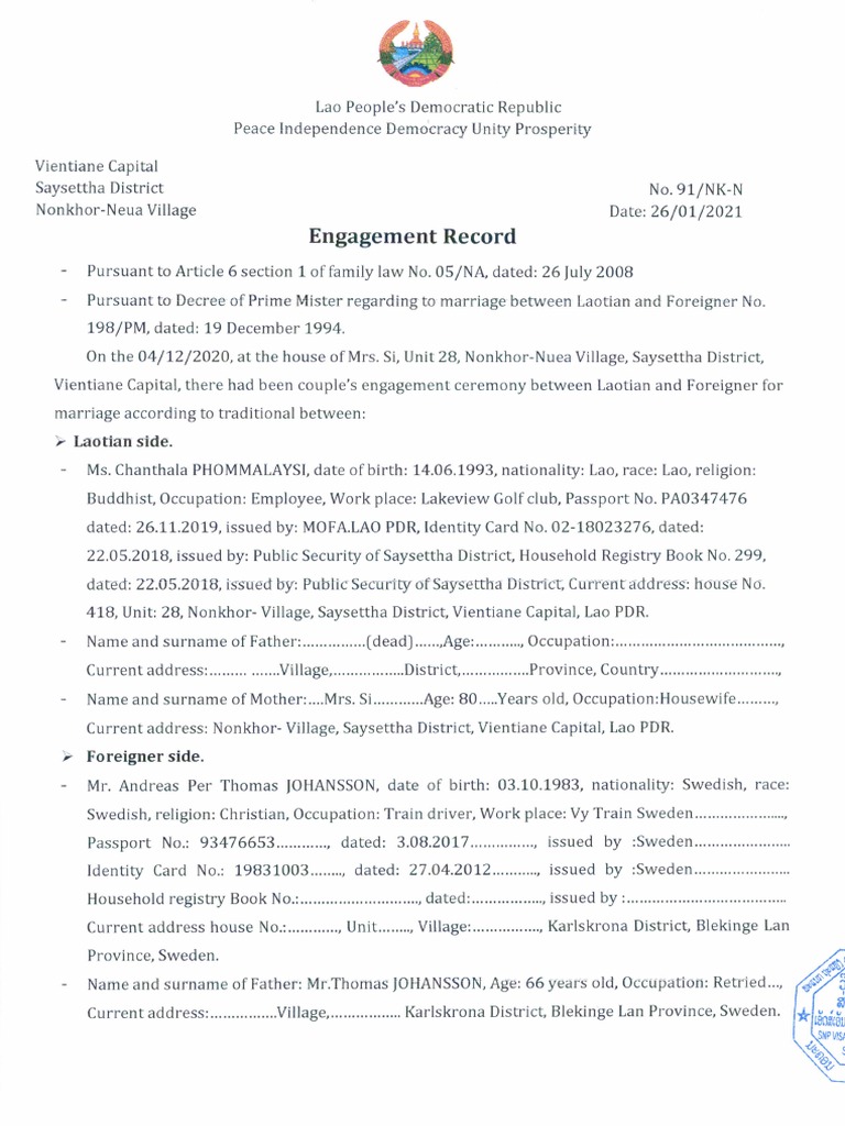 Engagement Record | PDF | Laos | Government And Personhood