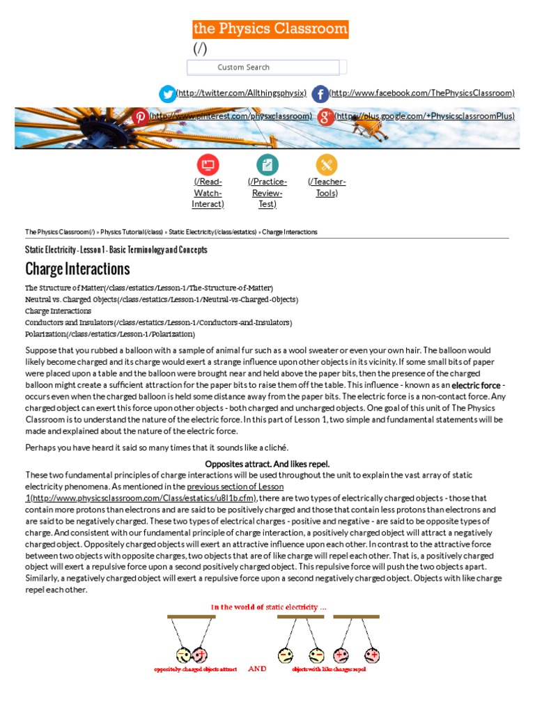 Physics Tutorial_ Charge Interactions | PDF | Electric Charge | Force