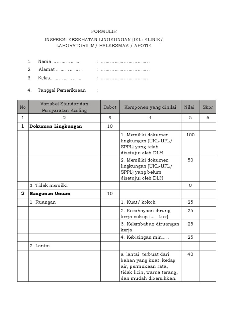 Formulir IKL Kesehatan Klinik dan Apotik | PDF