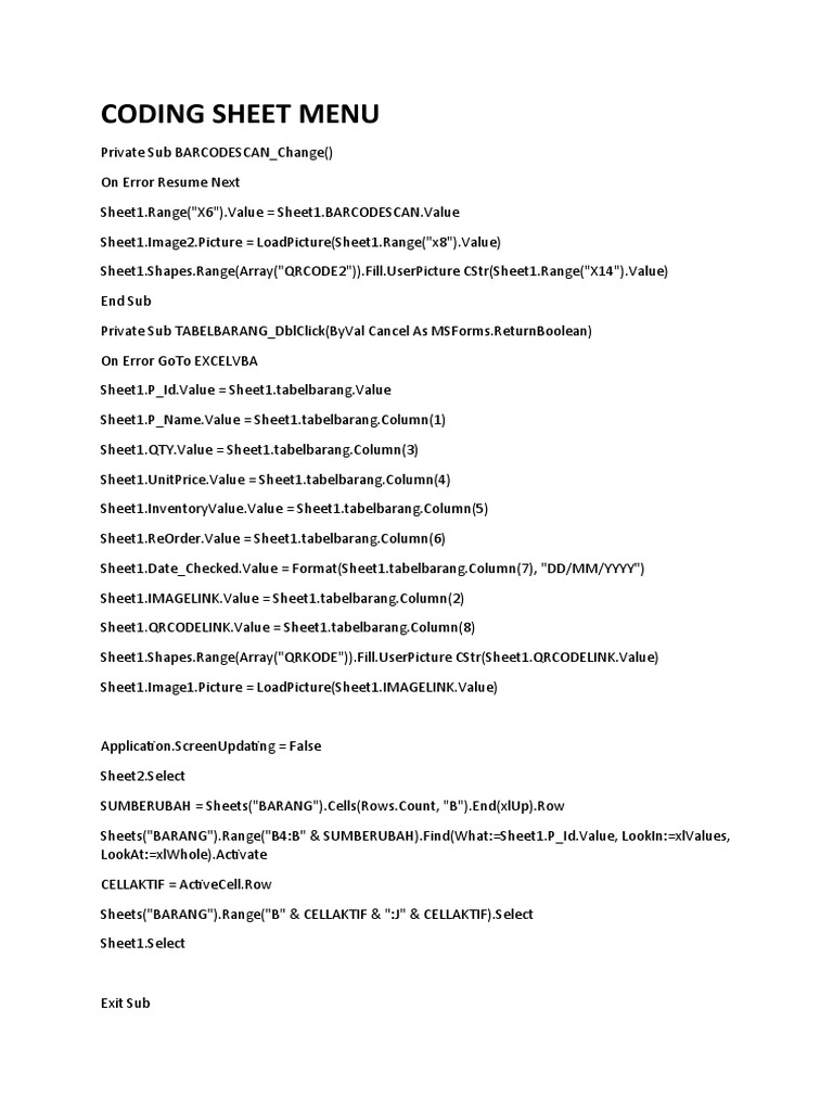 Coding Sheet Menu | PDF
