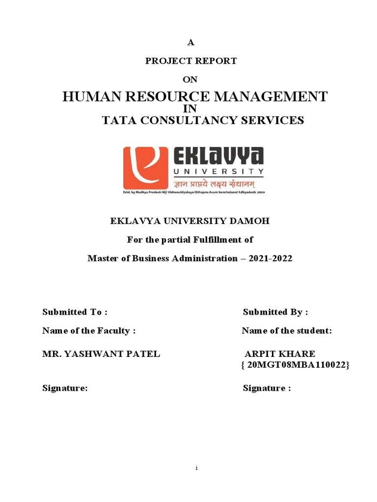 HRM in TCS: MBA Project Report | PDF | Human Resources | Human Resource Management