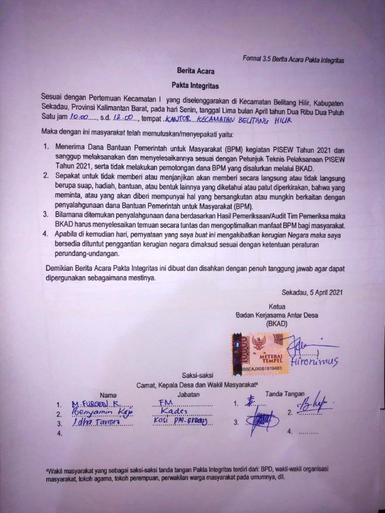 Pakta Integritas | PDF