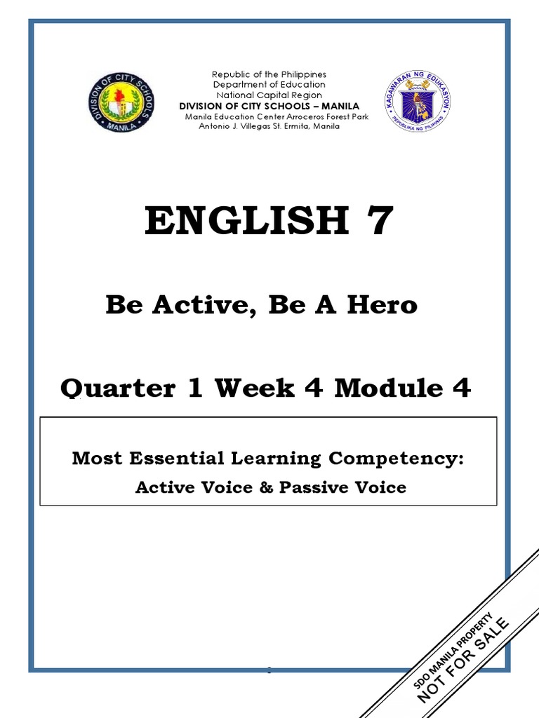 English 7: Be Active, Be A Hero Quarter 1 Week 4 Module 4 | PDF | Verb | Subject (Grammar)