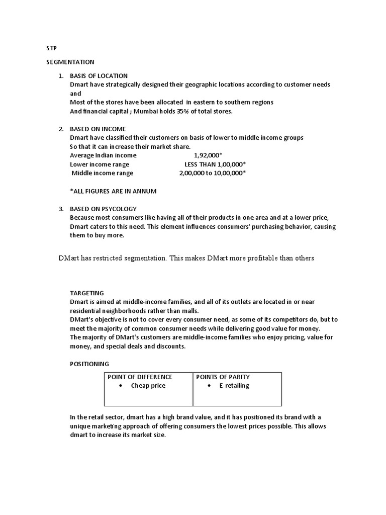 Dmart's Market Strategy and Positioning | PDF