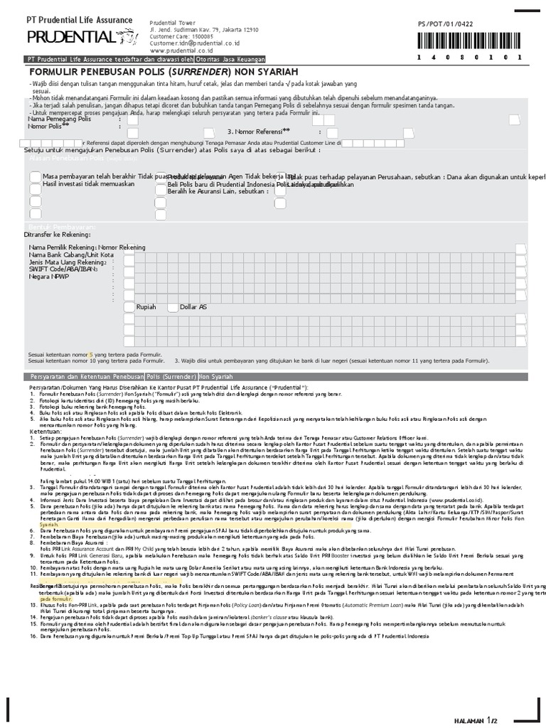 Formulir Penebusan Polis Surrender | PDF