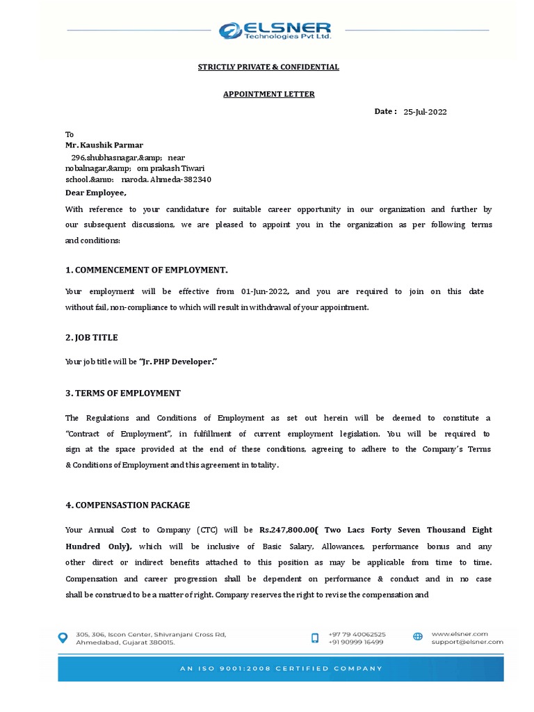 Kaushik Parmar-Appointment - Letter | PDF | Non Disclosure Agreement ...