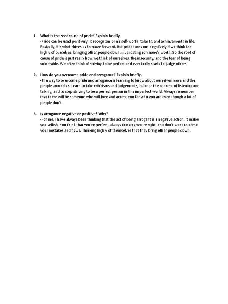 What Is The Root Cause of Pride? Explain Briefly | PDF | Self ...