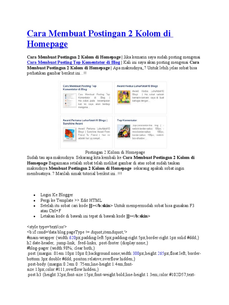 Cara Membuat Postingan 2 Kolom di Blog | PDF