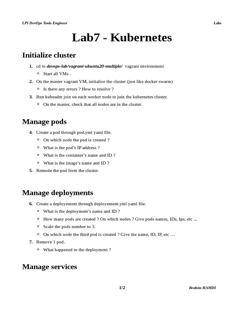 Lab7 - Kubernetes: Initialize Cluster | PDF | Home & Garden