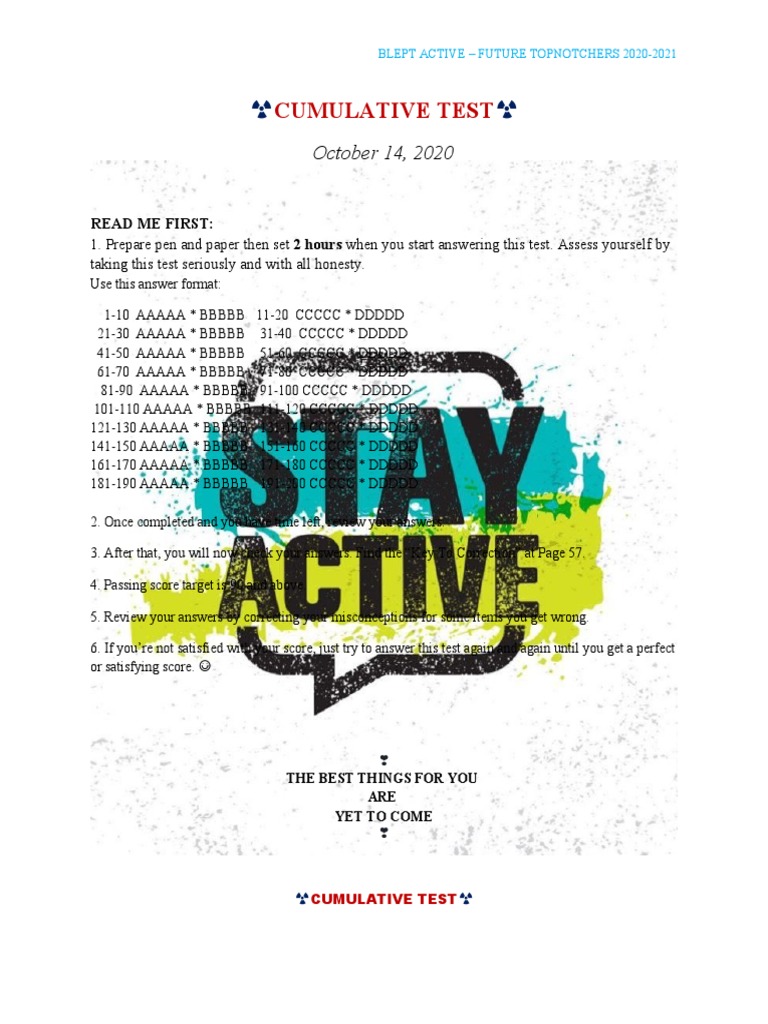 BLEPT Cumulative Test 2020-2021 | PDF | Educational Assessment | Learning