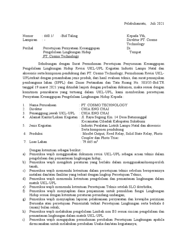 Surat UKL-UPL | PDF