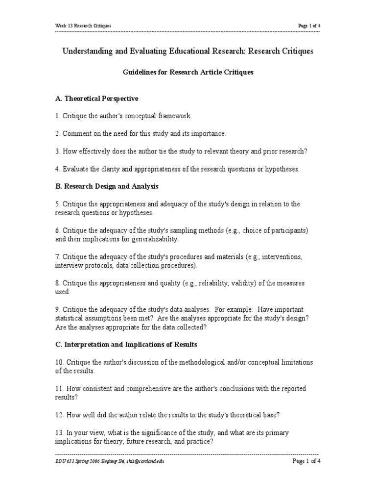 Guidelines For Research Critique | PDF | Data Analysis | Hypothesis