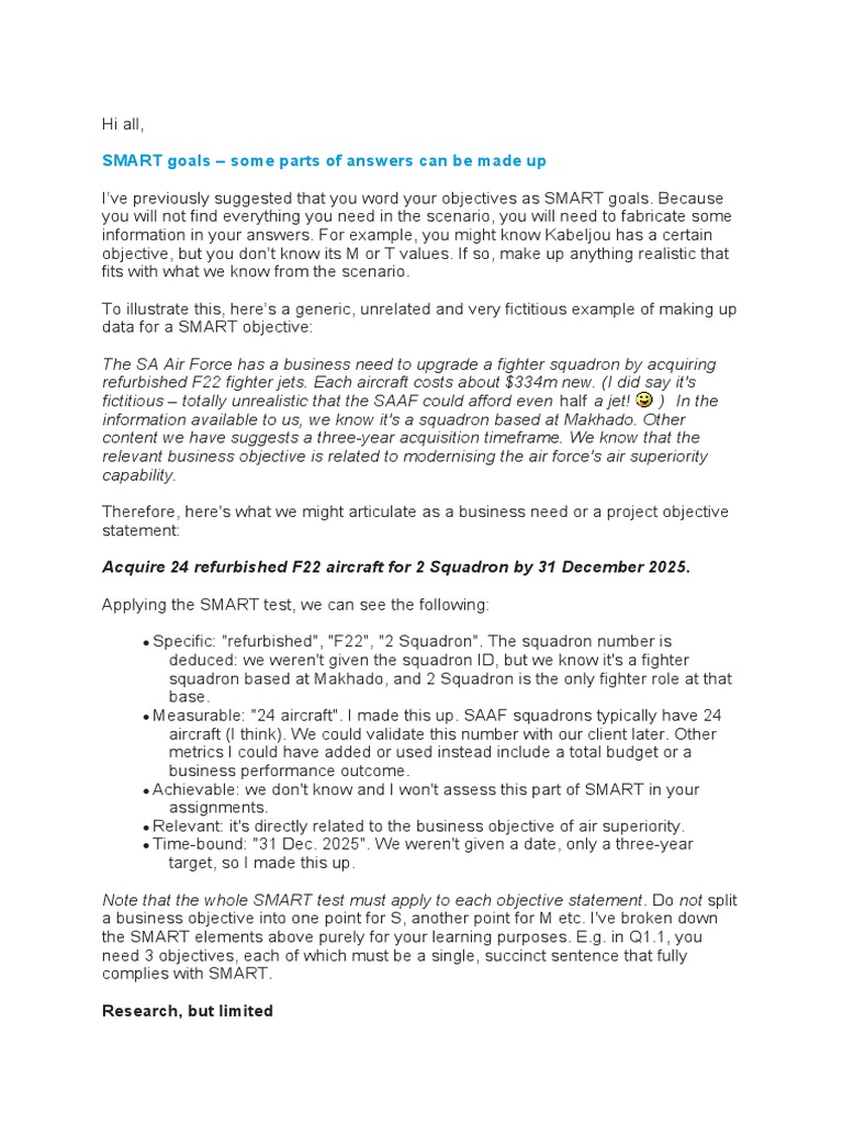 SMART Goals - Some Parts of Answers Can Be Made Up | PDF | Cognition ...