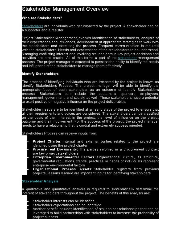 Stakeholder Management Overview | PDF | Stakeholder (Corporate) | Analysis