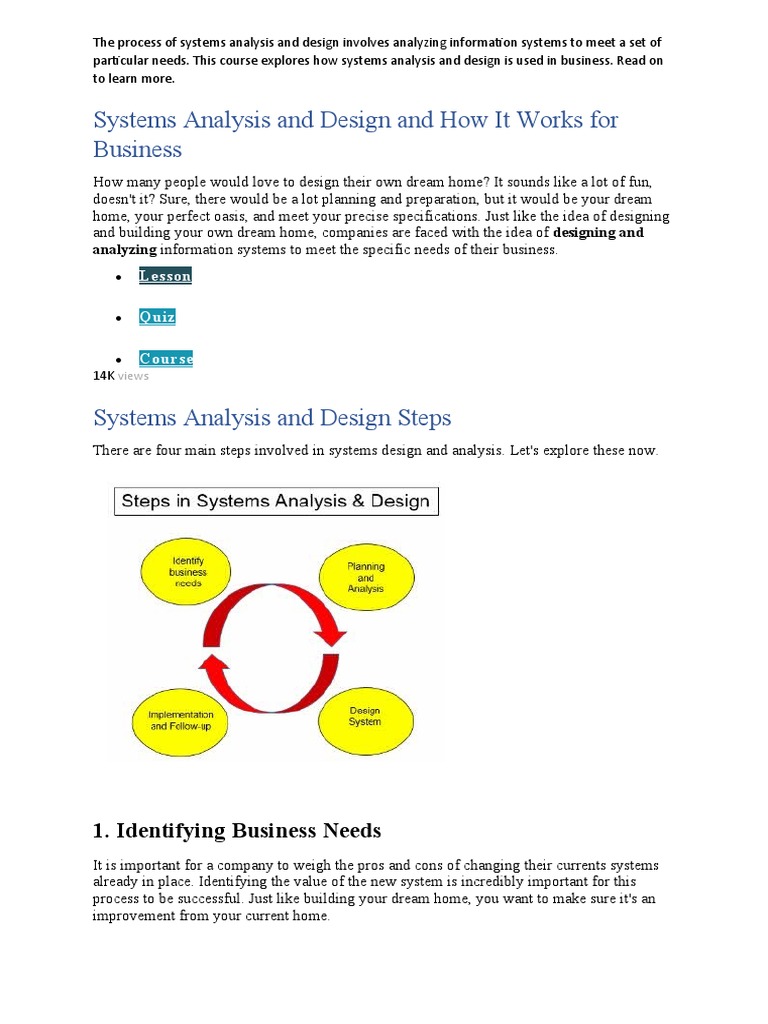 Systems Analysis and Design and How It Works For Business | PDF ...