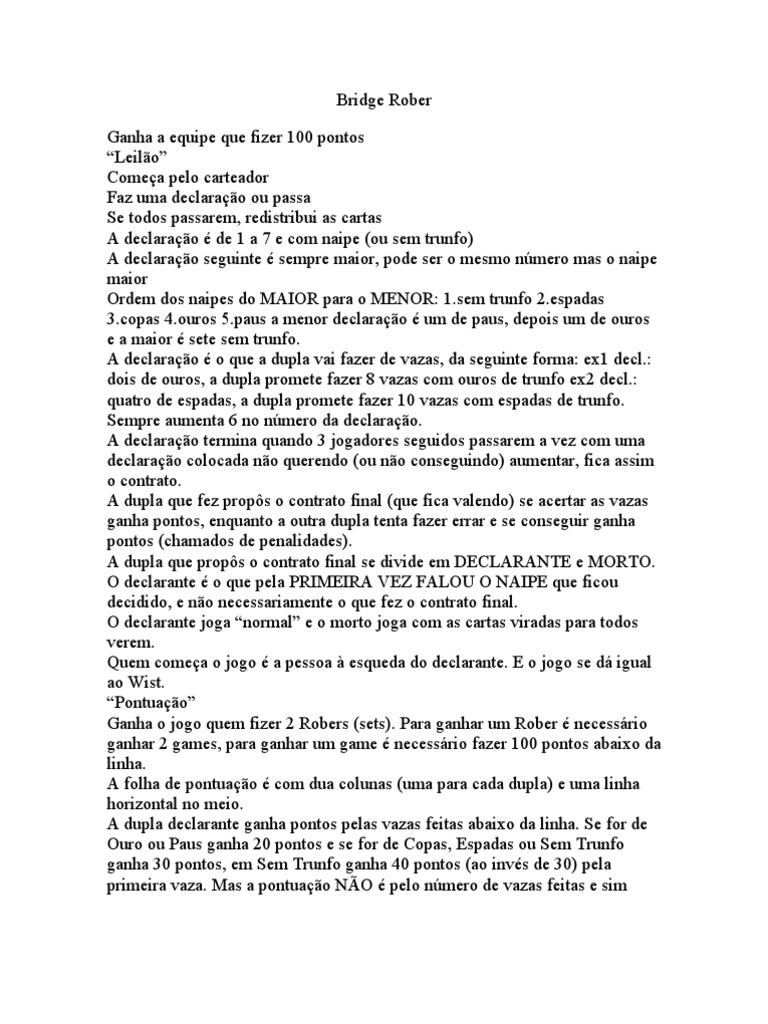Regras Do Bridge | PDF | Bridge (jogo de cartas) | Jogos