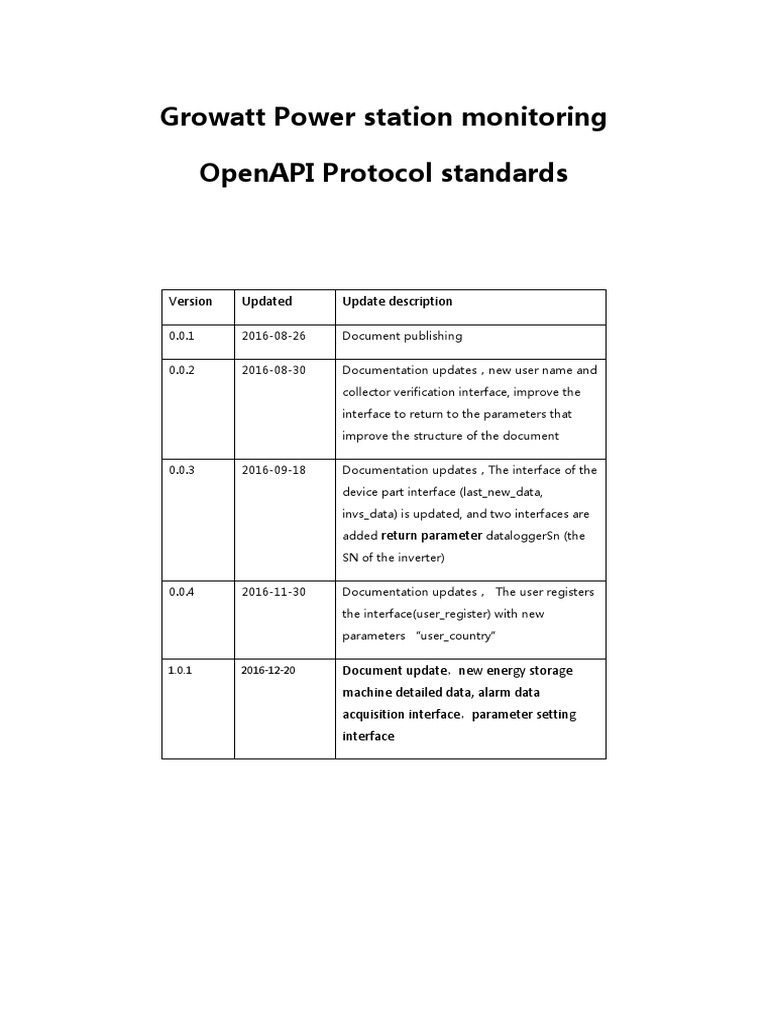 Growatt Server Open API Protocol Standards | PDF | Hypertext Transfer ...