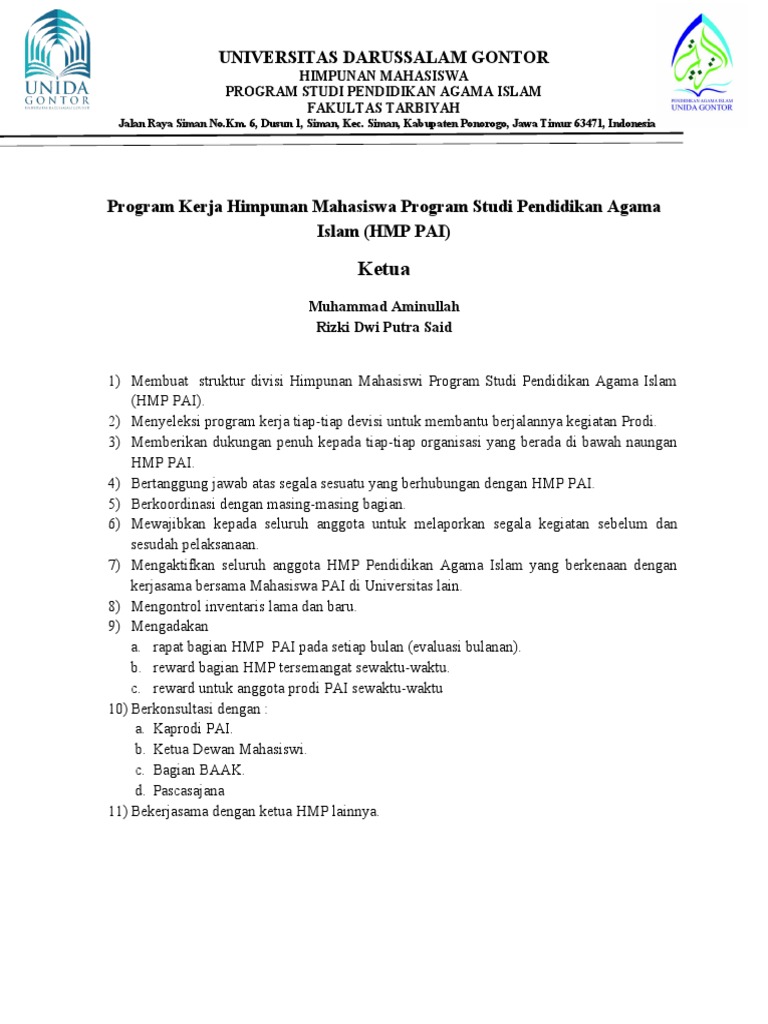 Program Kerja Himpunan Mahasiswa Program Studi Pendidikan Agama Islam ...