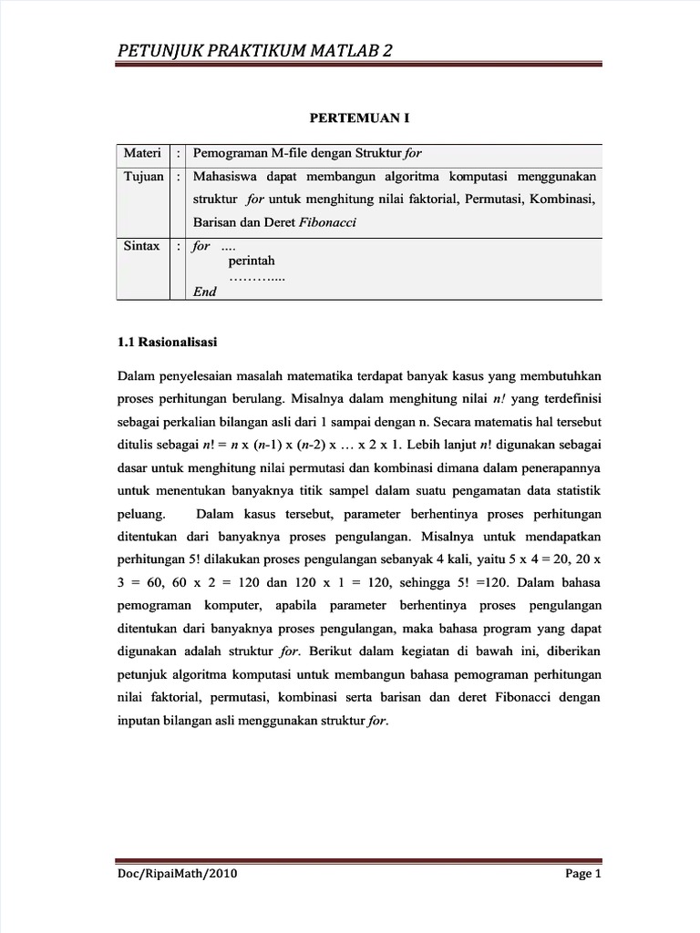 PDF Modul Praktikum Matlab 2 | PDF | Metode & Bahan Ajar