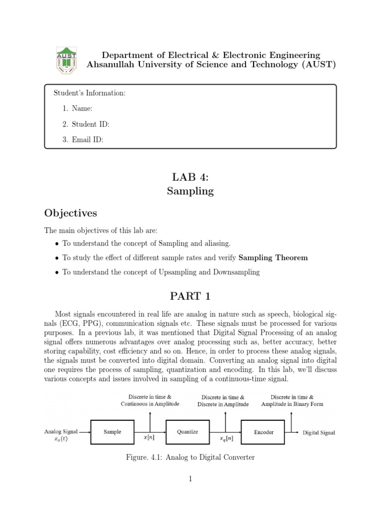 LAB 4: Sampling Objectives | Download Free PDF | Sampling (Signal Processing) | Applied Mathematics