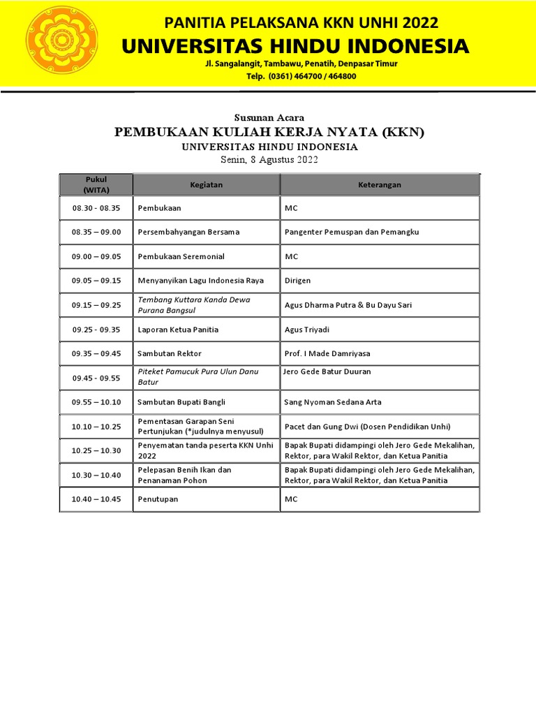 Susunan Acara Pembukaan KKN | PDF